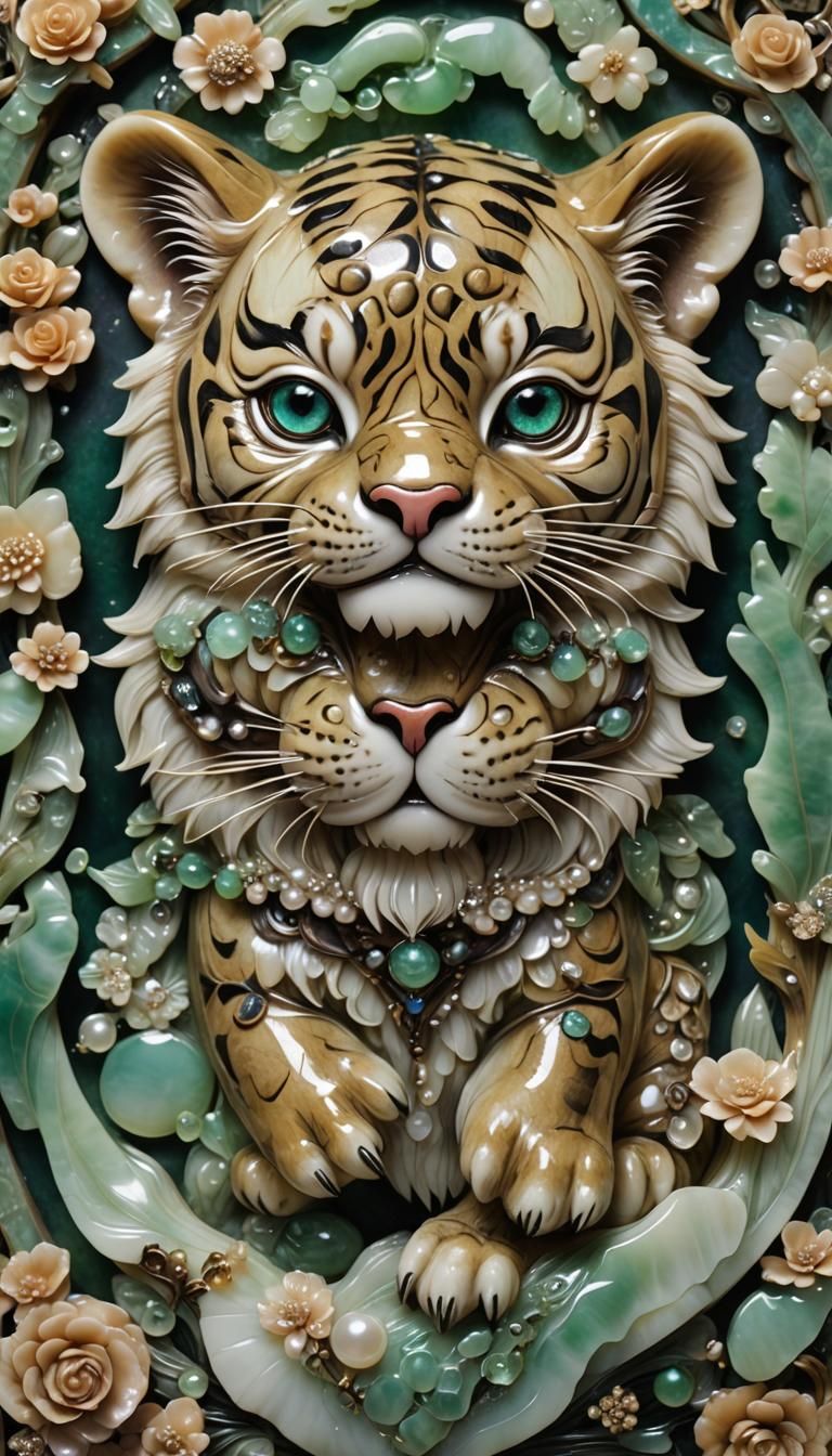 (Asian Style Panel depicting Adorable Baby Tiger created out of ...