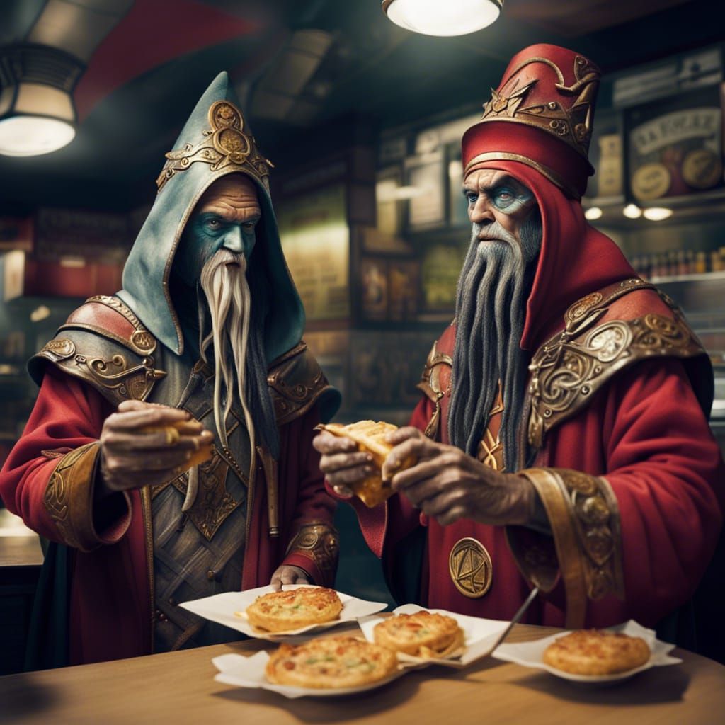 Wizards in fast food restaurant - AI Generated Artwork - NightCafe Creator