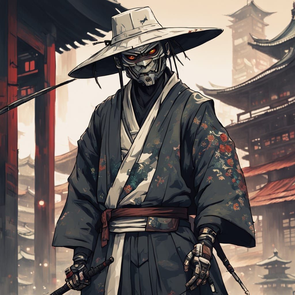 Cyberpunk Ronin Robot in Traditional Armor - AI Art