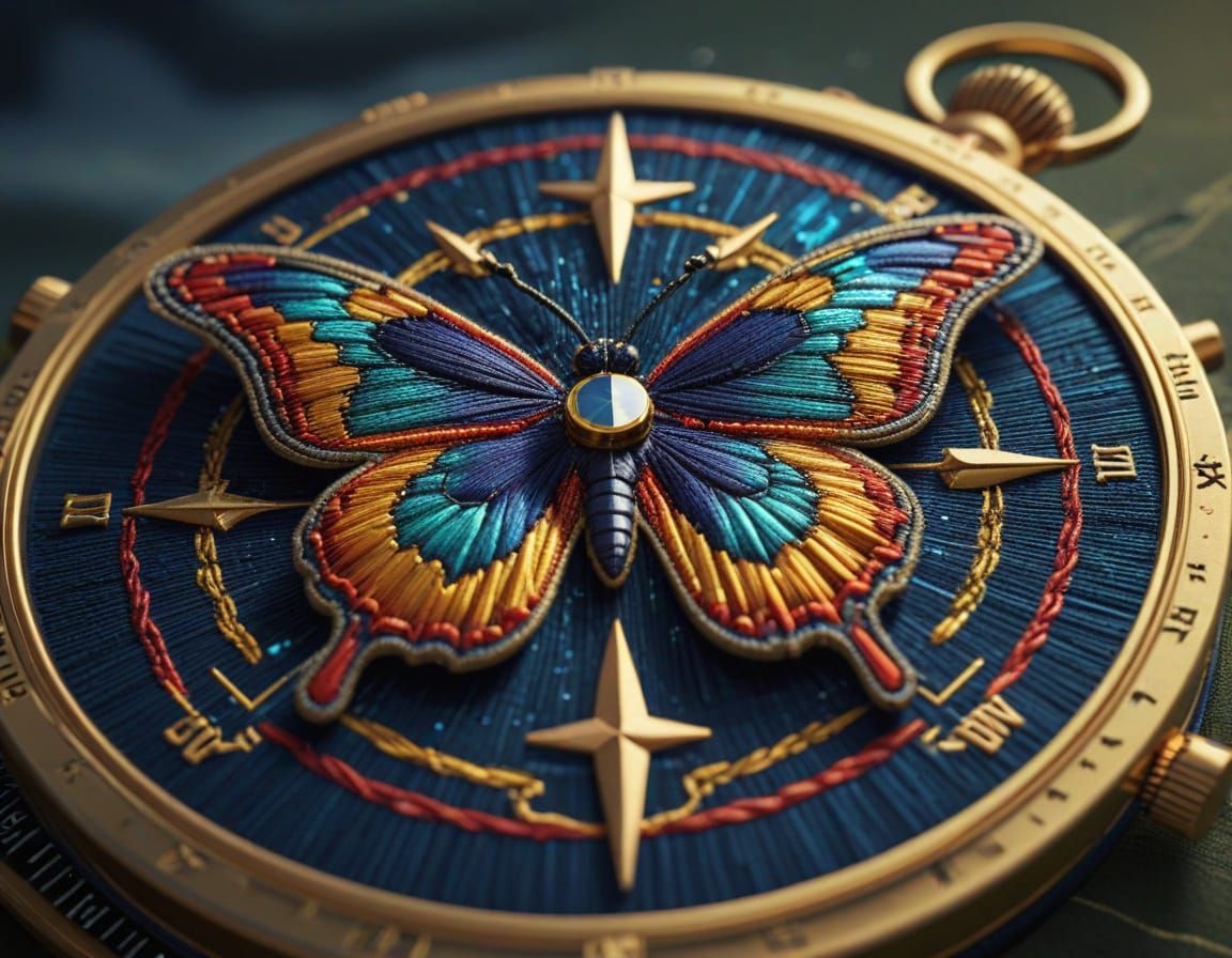 Confused Butterfly Compass: Top Gun Style Embroide... - AI Art