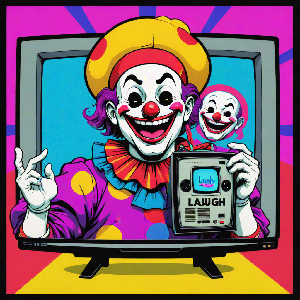 Vaporwave Clown with TV Chest: Laughing into the V... - AI Art