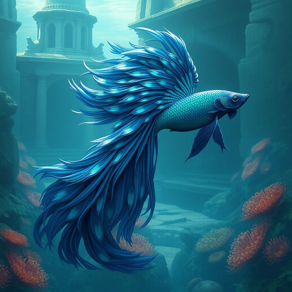 Peacock Betta - Ethereal Mermaid with Iridescent Scales and ...
