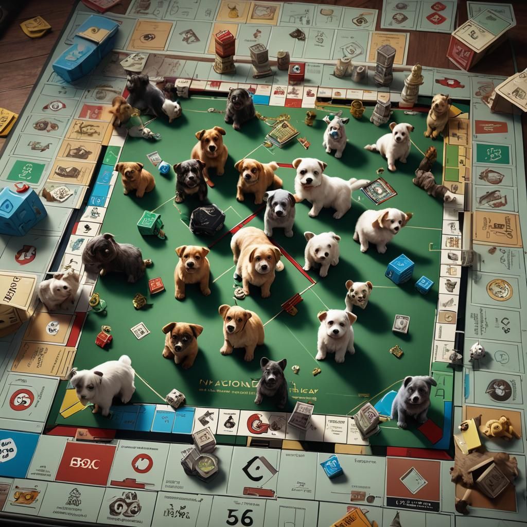 Insanely beautiful Monopoly board game , puppies playing monopoly - AI ...