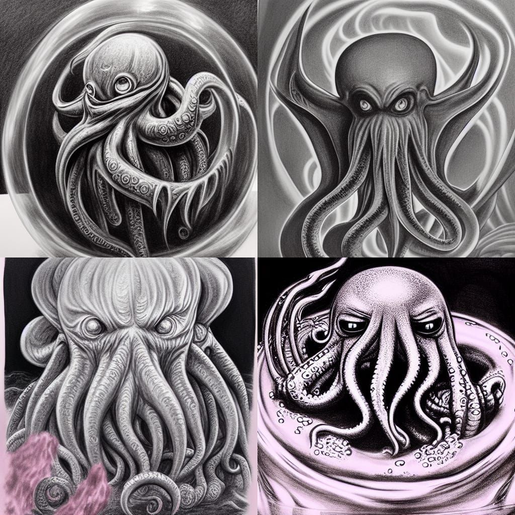 Cthulhu in a pink bubble bath - AI Generated Artwork - NightCafe Creator