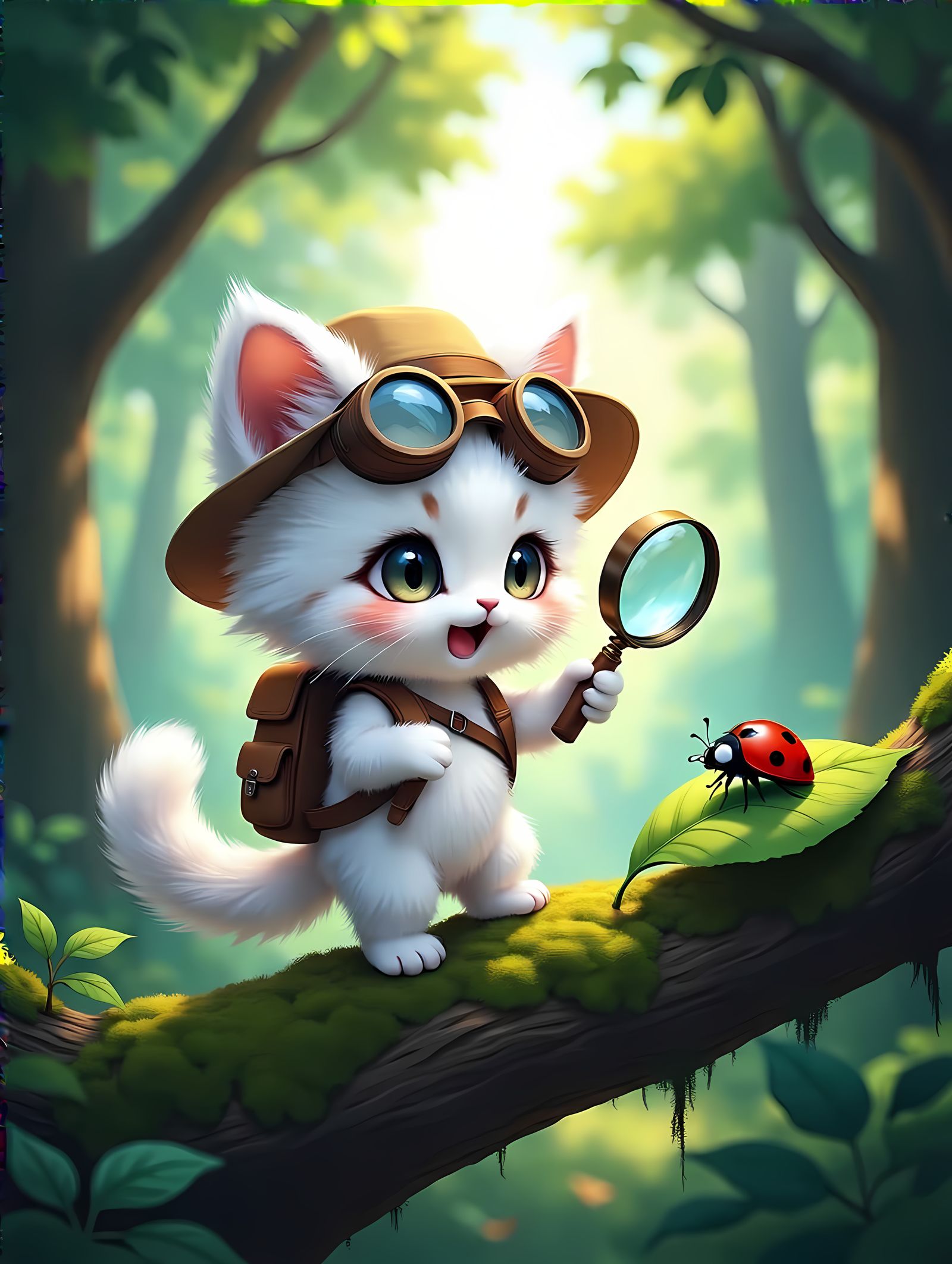 Kitten Explorer - Whimsical Anime Kitten Discovers Forest De...