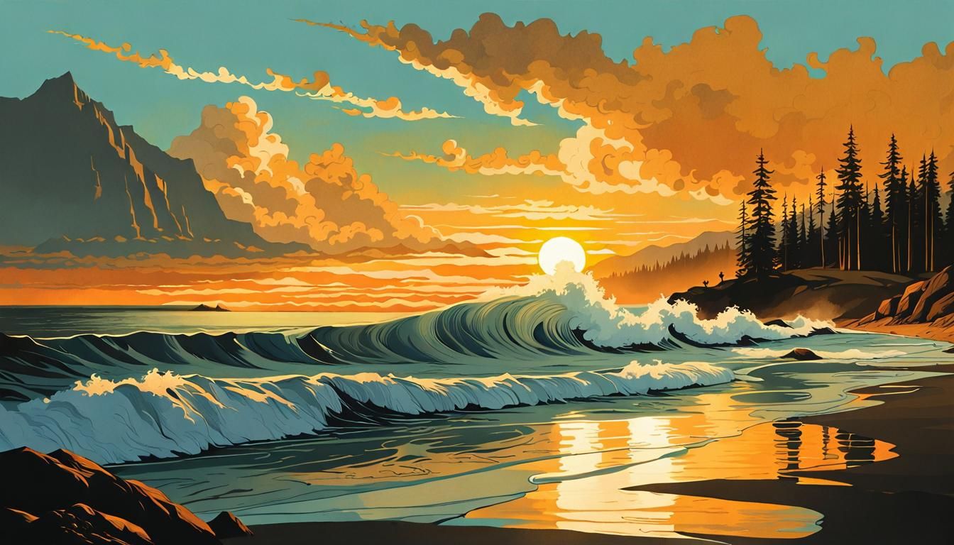 British Columbia Beach at Sunset - AI Generated Artwork - NightCafe Creator