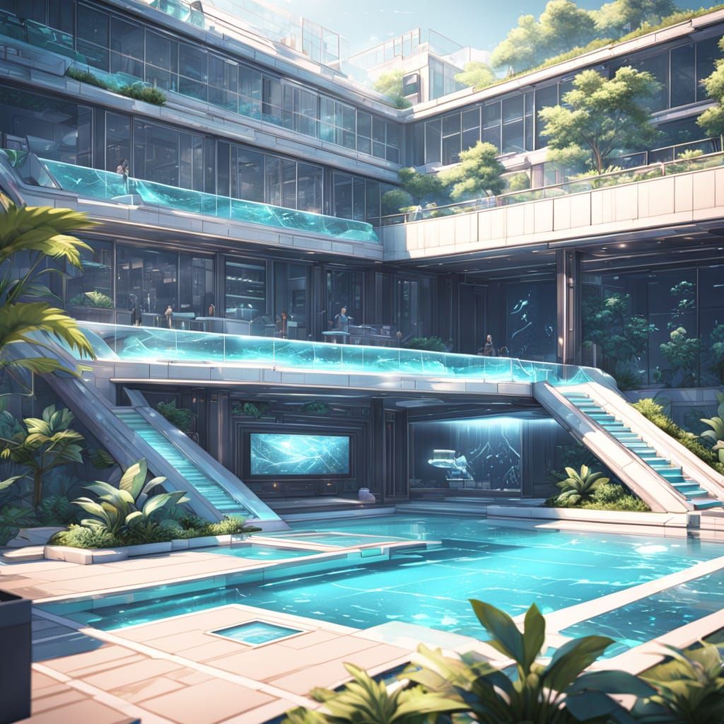 Luxurious Futuristic Oasis with Majestic Mansion - AI Art
