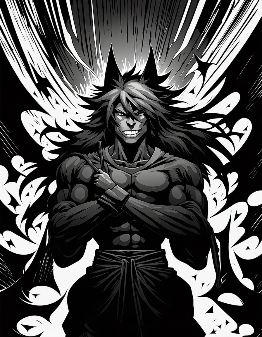 Anime Warrior Vampire in High Contrast Pencil Art - AI Art