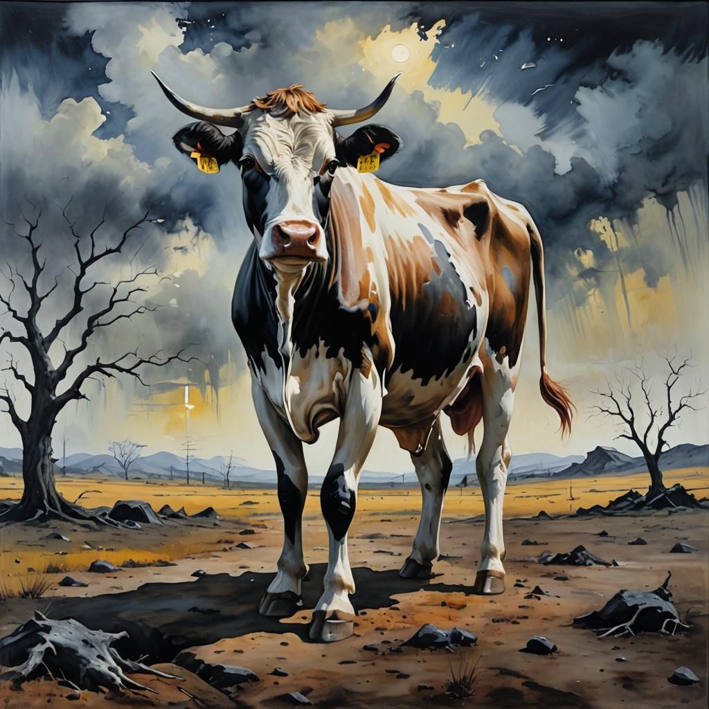 Surreal Cow Embodies Dark Traits in Whimsical Bond... - AI Art