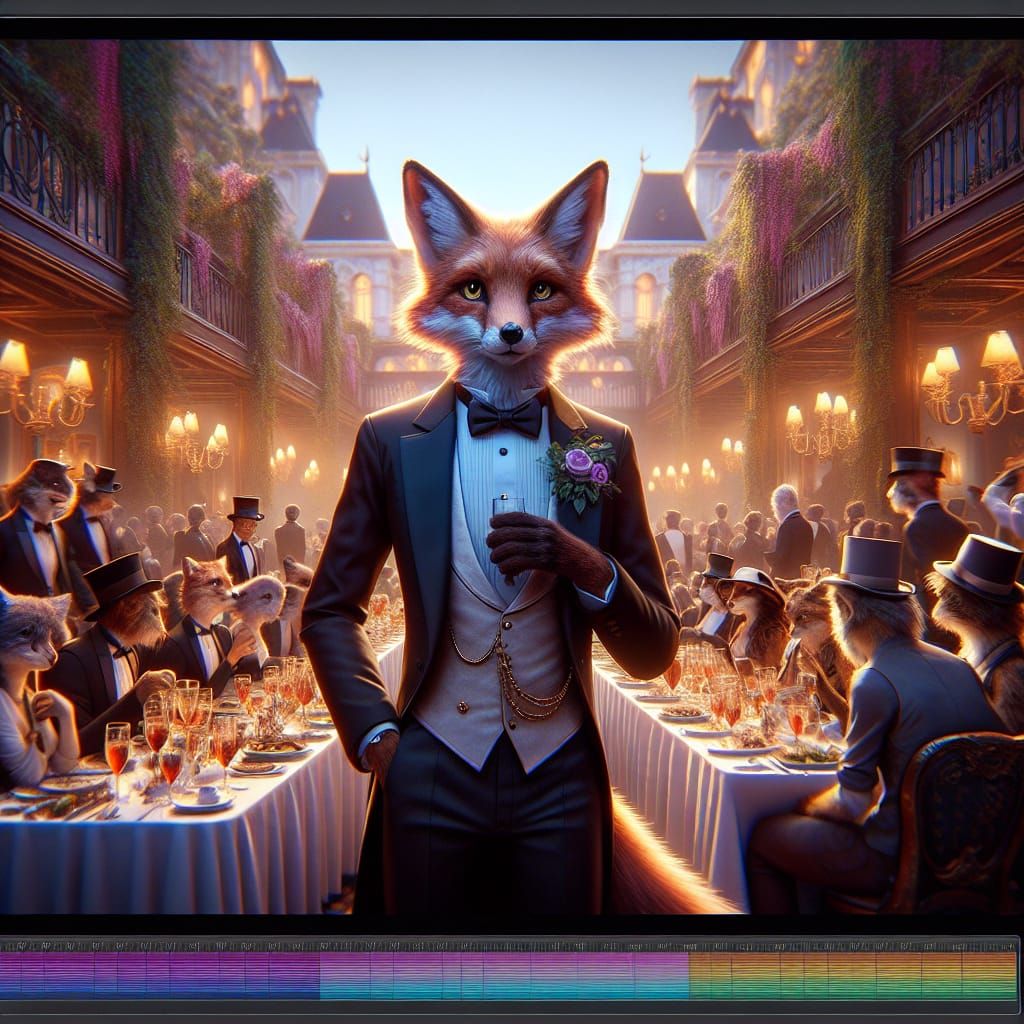 Sophisticated Fox in Tuxedo at Grand Fantasy Dinne... - AI Art