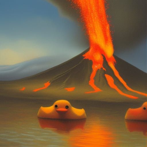 Volcano erupting rubber ducks - AI Generated Artwork - NightCafe Creator