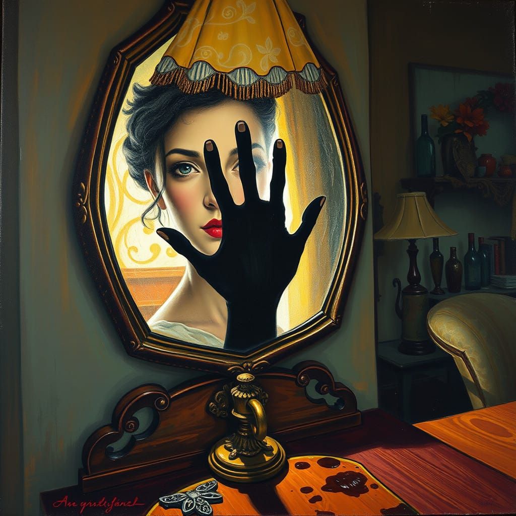 Distorted Woman's Face in Ruffled Glass Surroundin... - AI Art