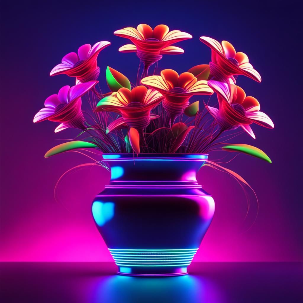 metal vase of high tech flowers - AI Generated Artwork - NightCafe Creator