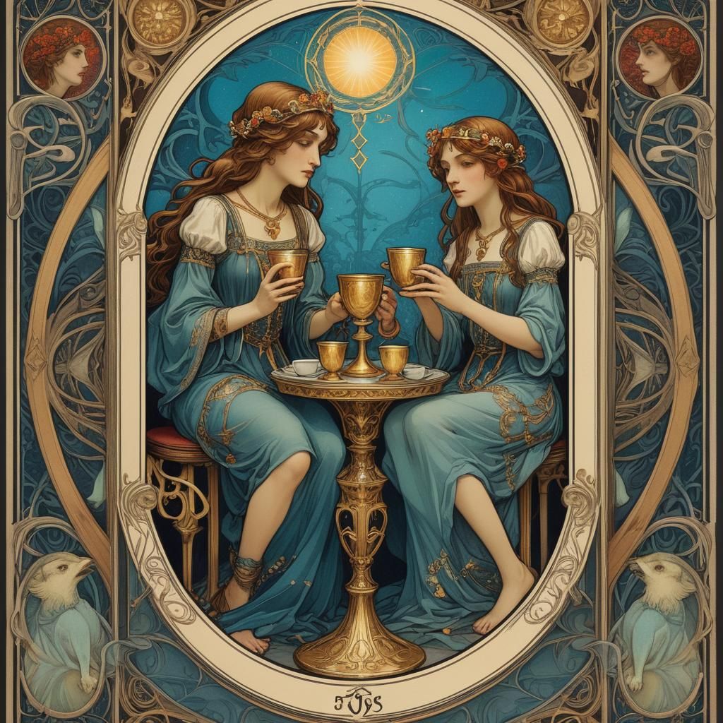 Five of Cups, Alphonse Mucha style - AI Generated Artwork - NightCafe ...