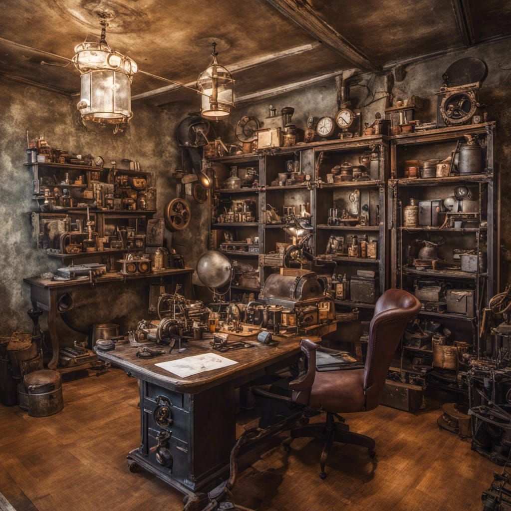 Steampunk craft room in an old castle - AI Generated Artwork ...