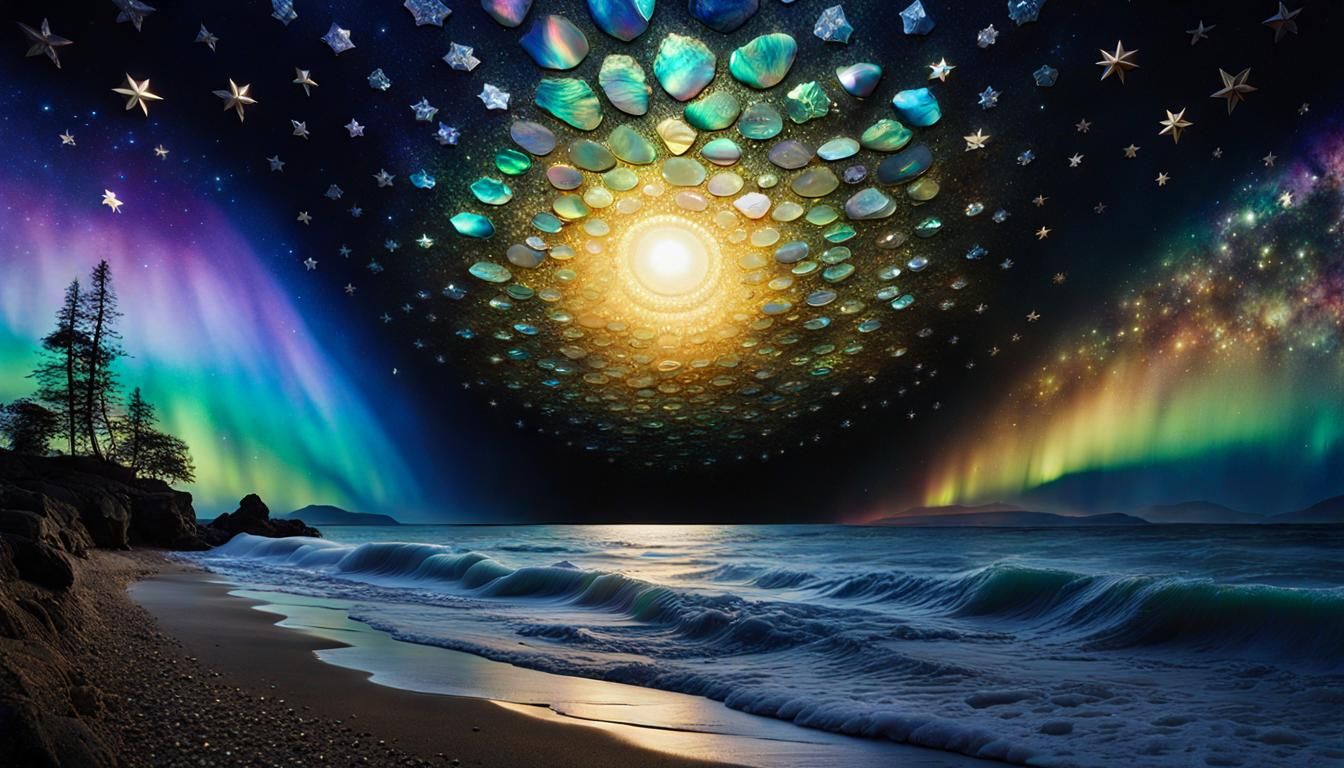 (Iridescent Style Panel Depicting Starry Night Sky Iridescent Aurora ...