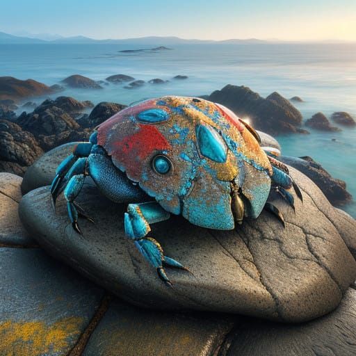rock crab - Vibrant Rock Crab on Weathered Boulder
