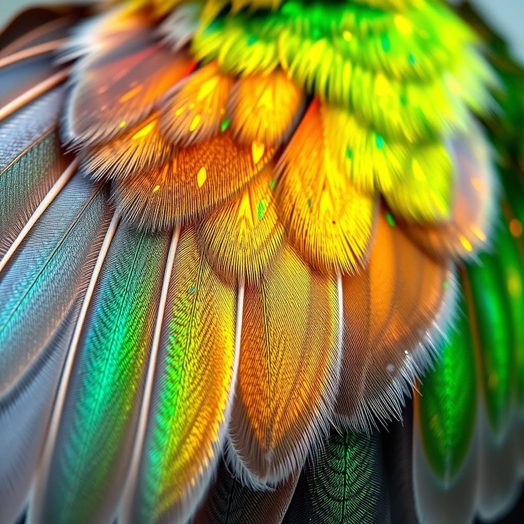 A macro shot of a hummingbird's iridescent wing, so close that you can ...