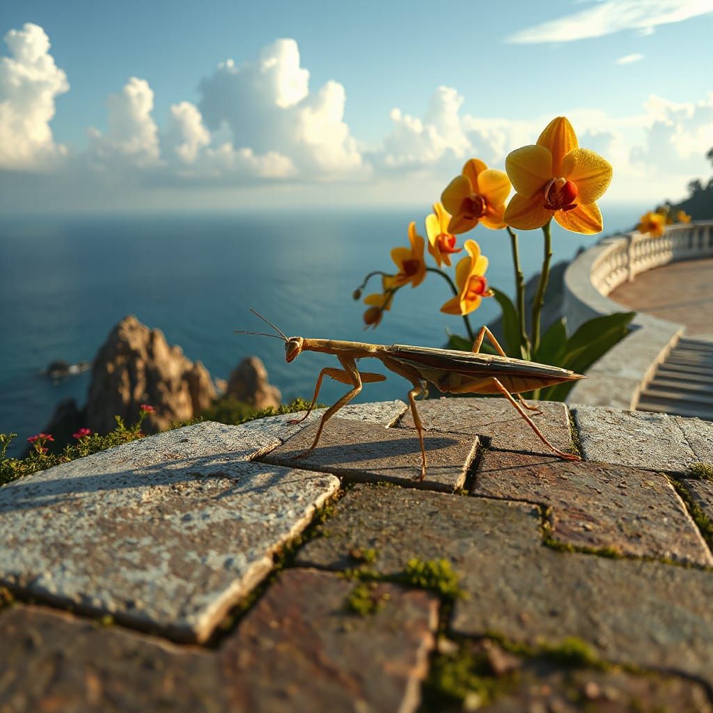 Mantis rests on a slab - Mantis rests on a slab