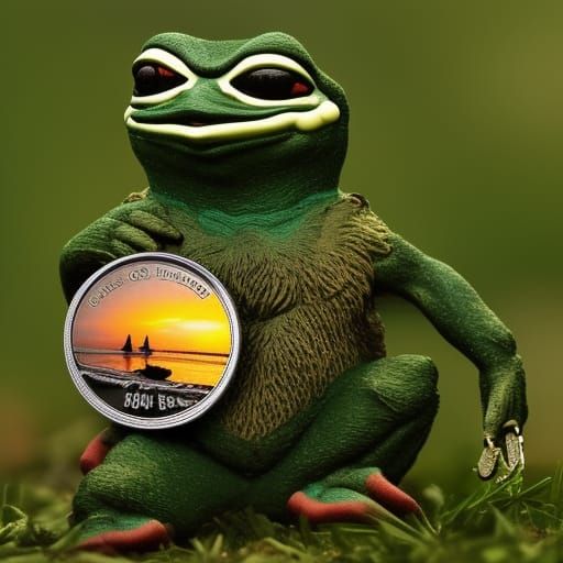 a rare pepe coin watching the sunset - AI Generated Artwork - NightCafe ...