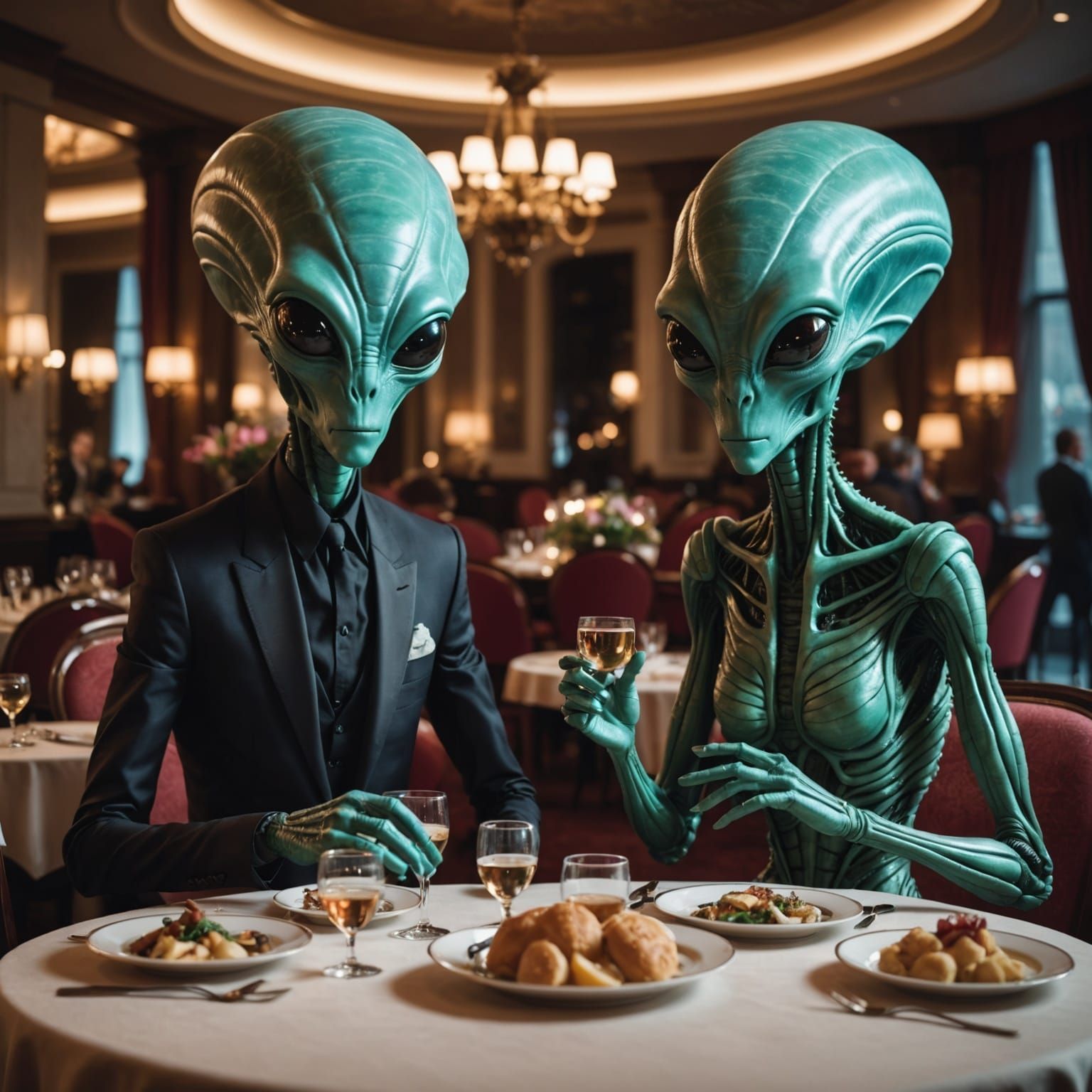 Two aliens on a date in a fancy restaurant. - AI Generated Artwork ...