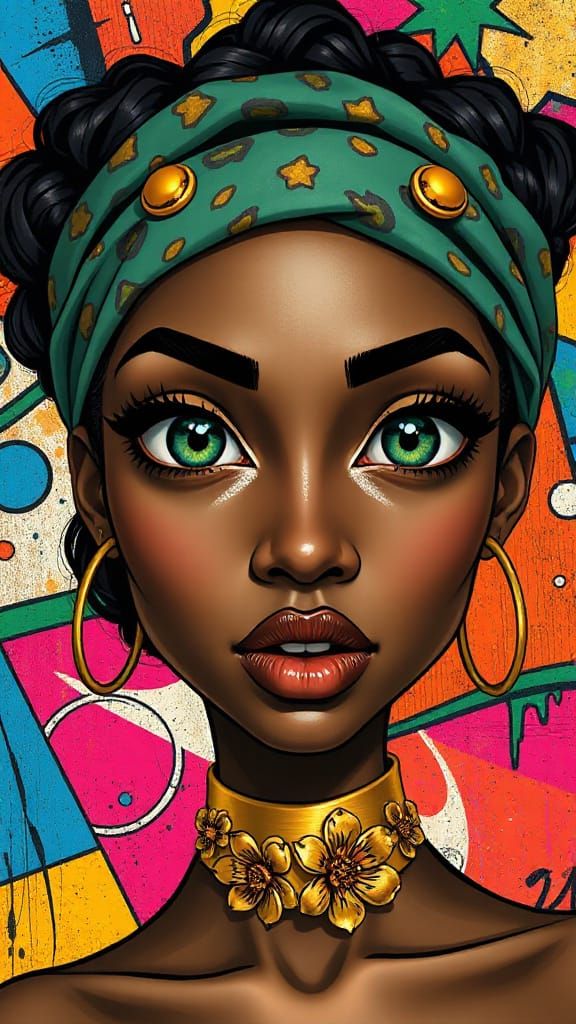 Beautiful carmel cartoon face with large, expressive green eyes. 💚🍃