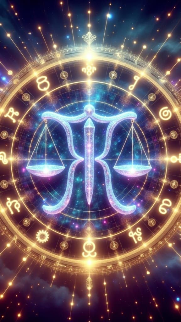 Celestial Balance in Holographic Zodiac Wheel - AI Art