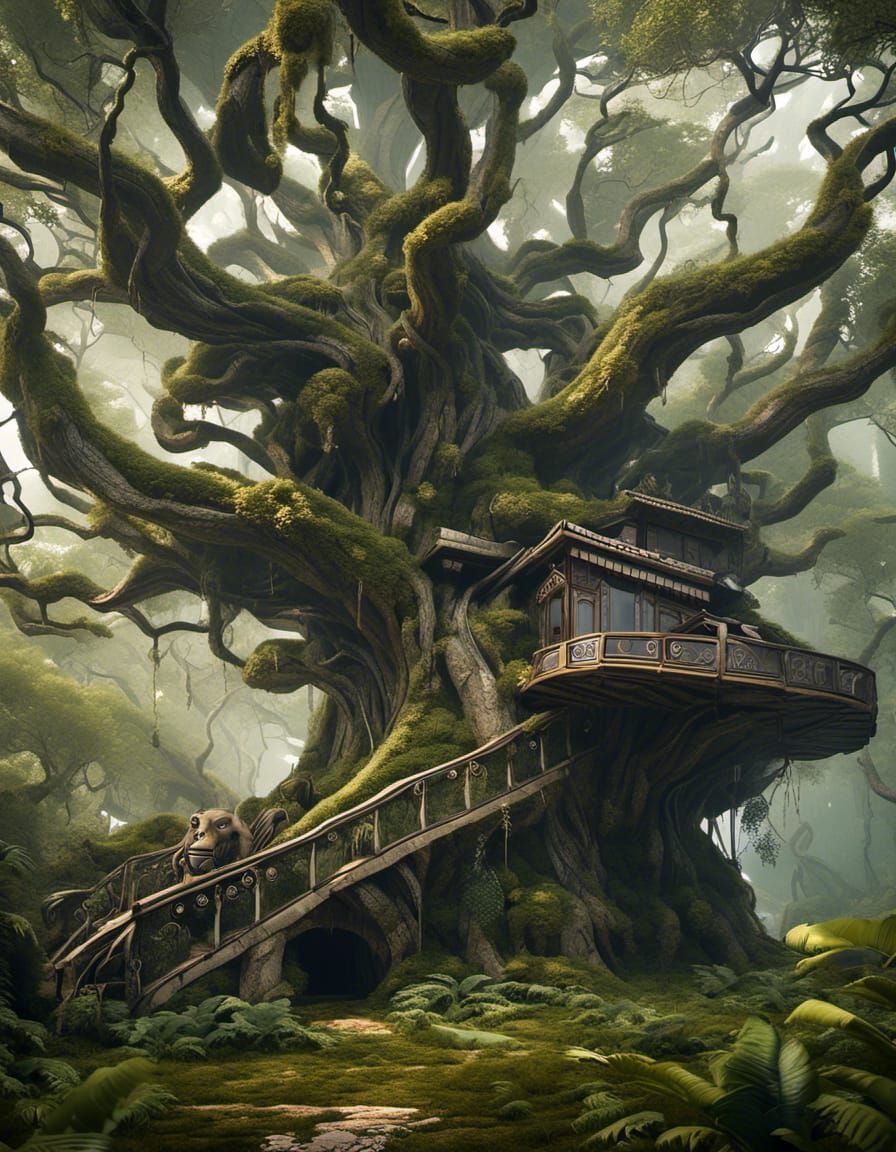 Mossy Treehouse - AI Generated Artwork - NightCafe Creator