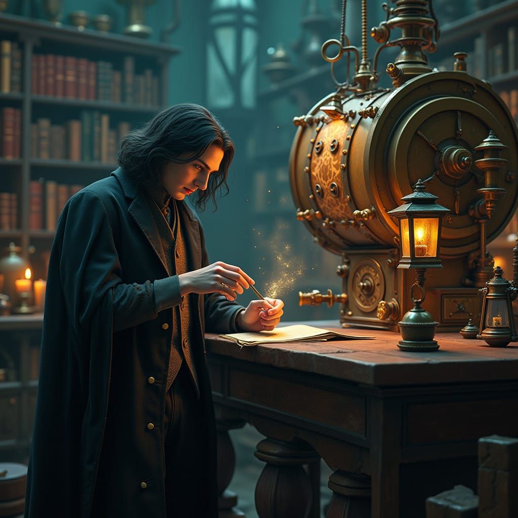 Steampunk Professor Snape Brews Potion with Harry ... - AI Art