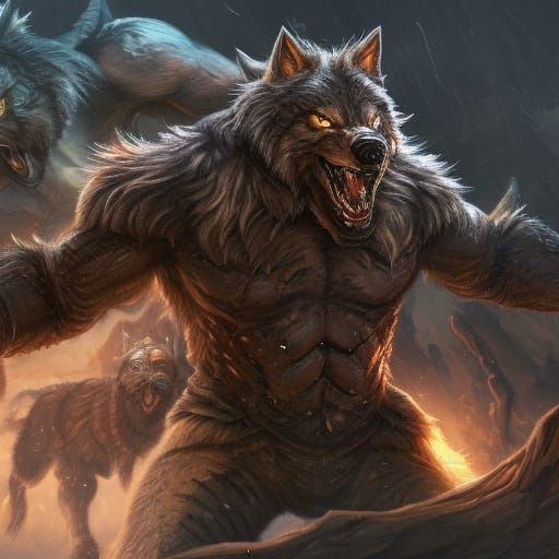 Intricate werewolf super soldier fighting side by side with other ...