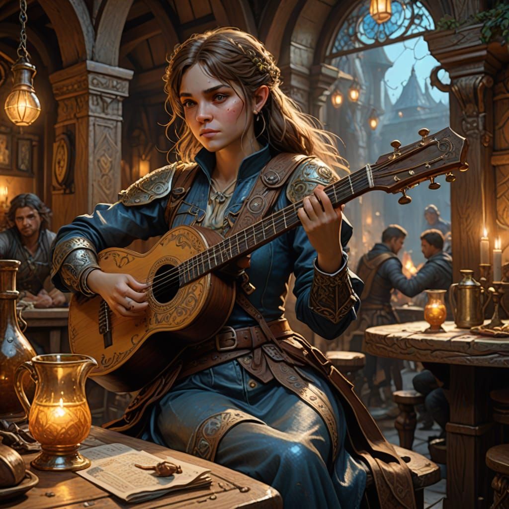 Rogue Bard Adventure. - Enchanting Tavern Scene in Art Nouve...