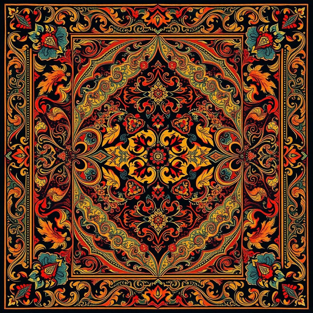Ornate Persian Carpet Motifs in Art Nouveau Style - AI Art