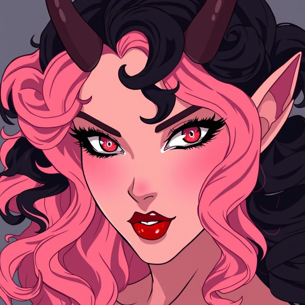 Gothic Female Demon with Piercing Eyes and Curved ... - AI Art