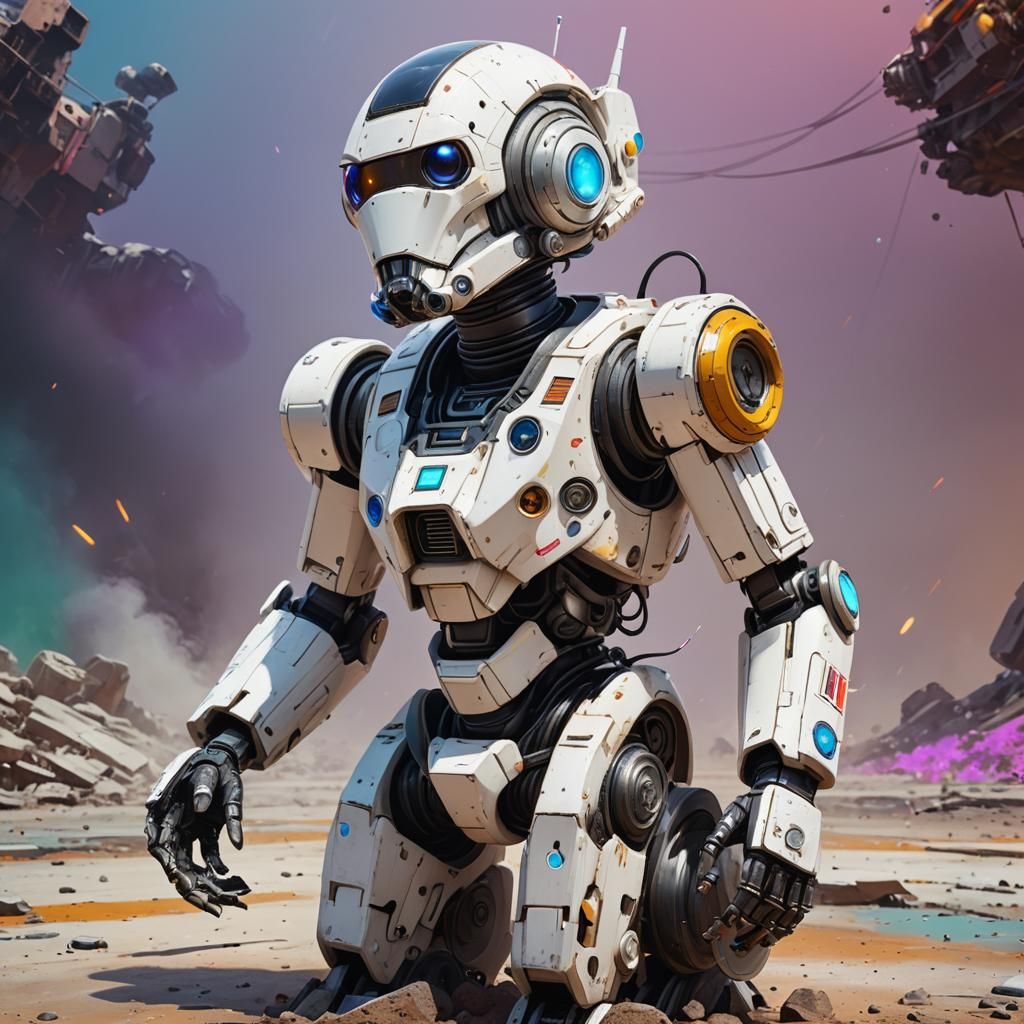 A short white cylindrical body-shaped droid with space helmet for an ...