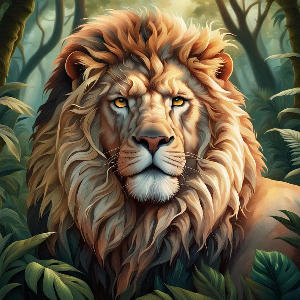 Lion sitting in room - AI Generated Artwork - NightCafe Creator