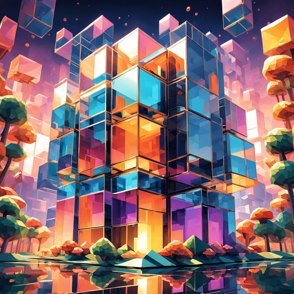 Cube Building - Vibrant Cubist Cityscape in Pastel Colors