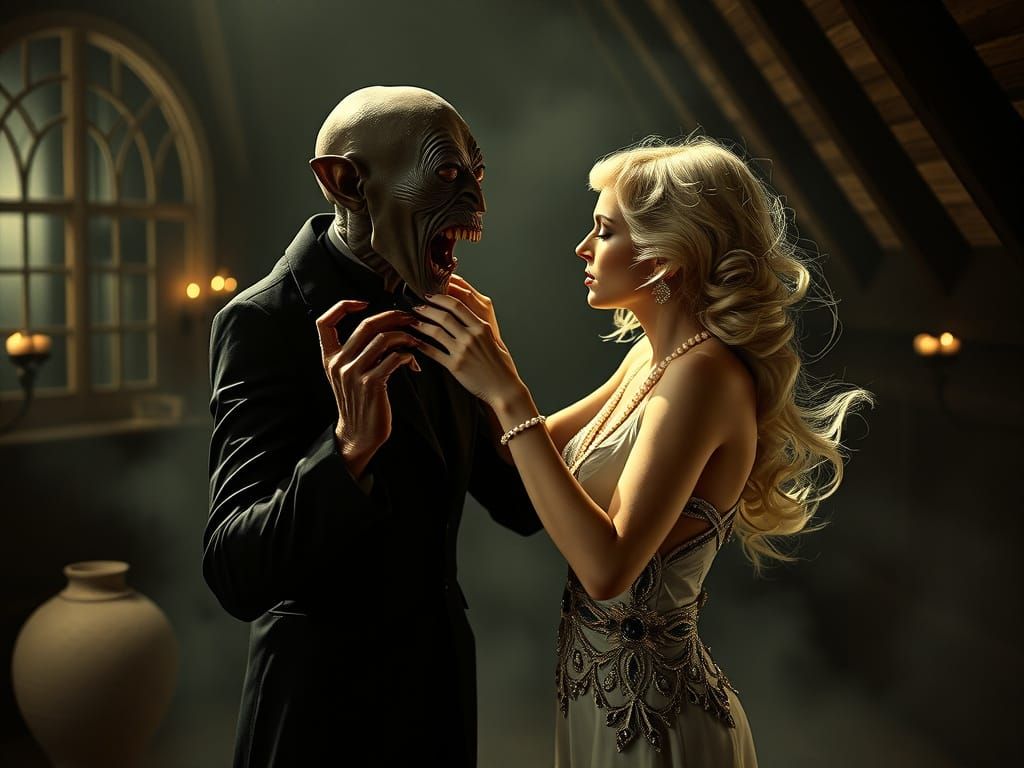 Nosferatu Vampire in Dark, Gothic Ballroom - AI Art