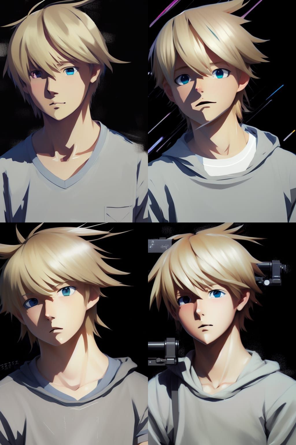 Blond anime boy holding a gimbal. head and shoulders portrait, 8k ...