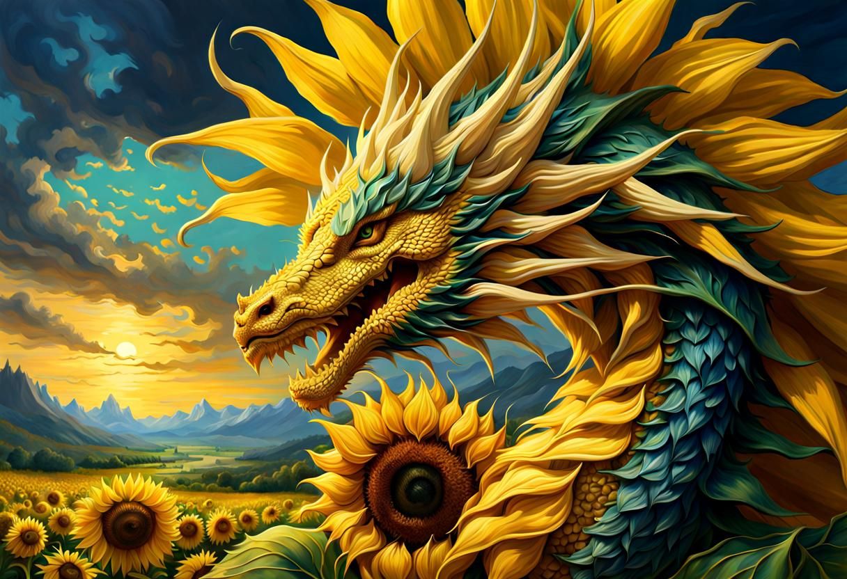 Sunflower dragon - AI Generated Artwork - NightCafe Creator
