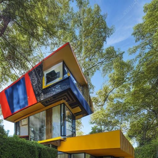 Vibrant Cubist Treehouse Scene with Busy Bumblebee... - AI Art