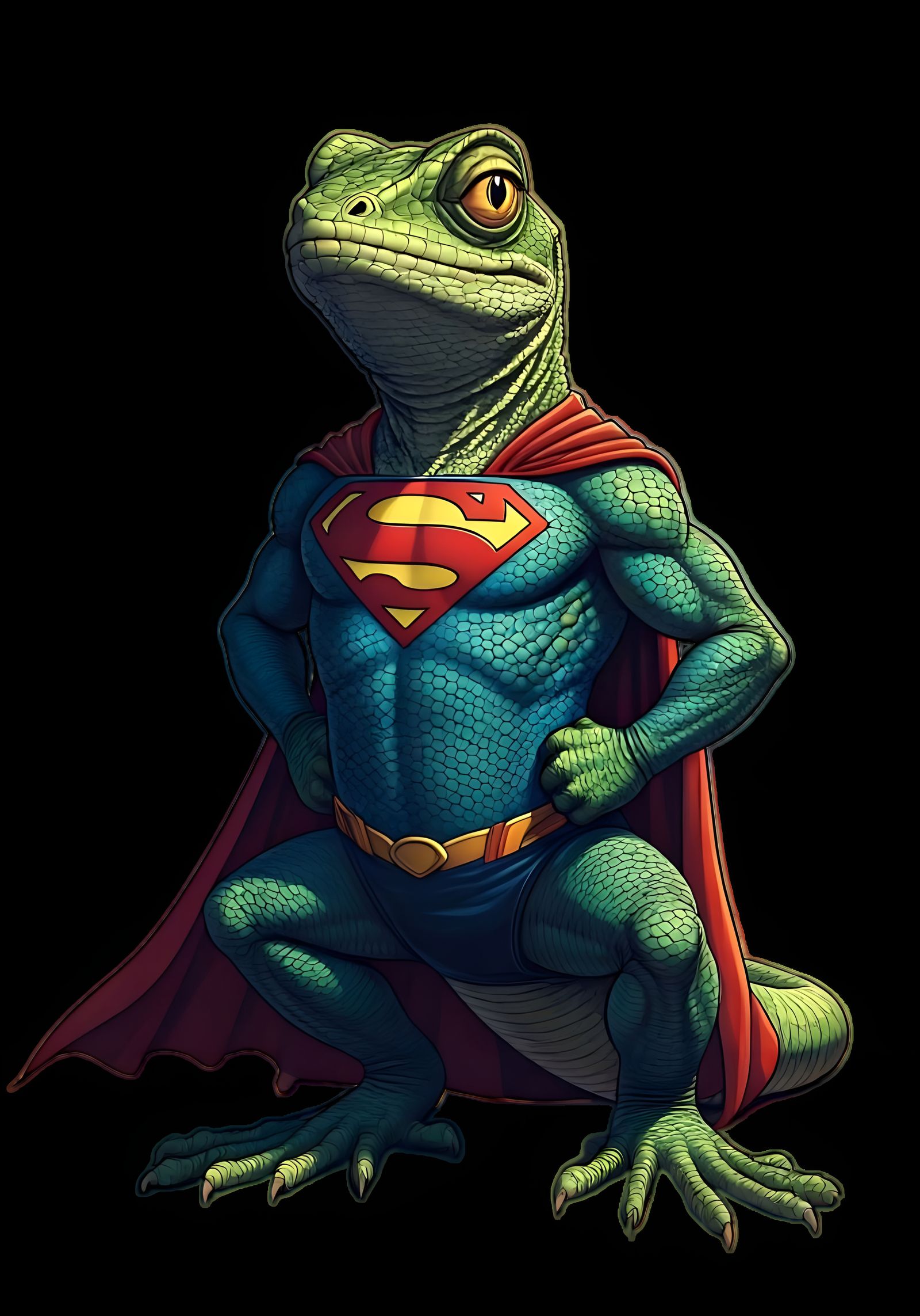 Lizard in Superman Cape Strikes a Heroic Pose - AI Art
