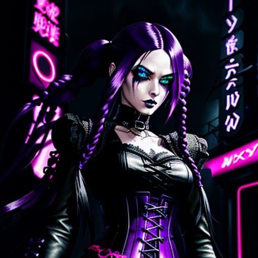 Neon Gothic Jinx in Dark Anime Style - AI Art