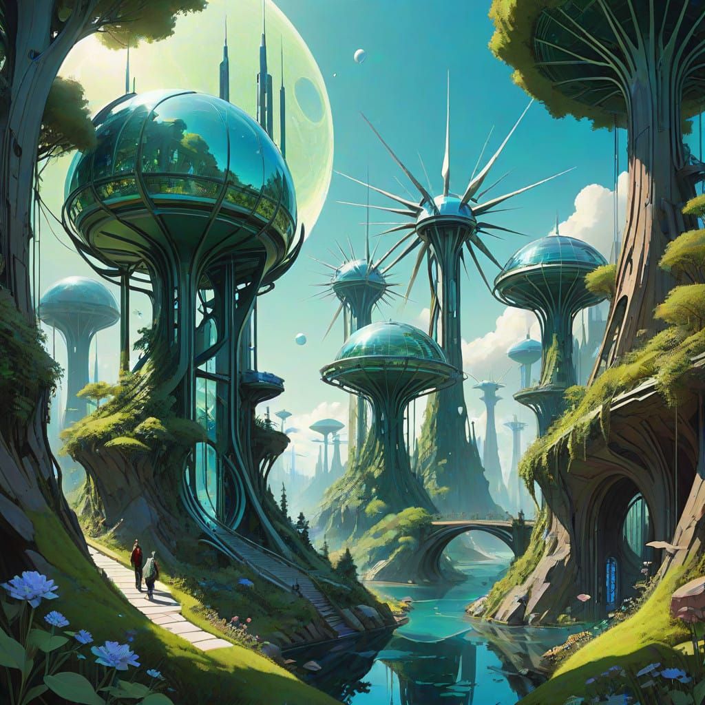 Solarpunk Utopia Ecosystem in Harmony with Nature - AI Art