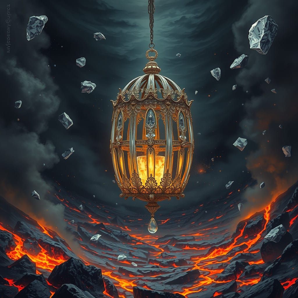 Surreal Crystal Cage in Maelstrom of Lava and Fall... - AI Art