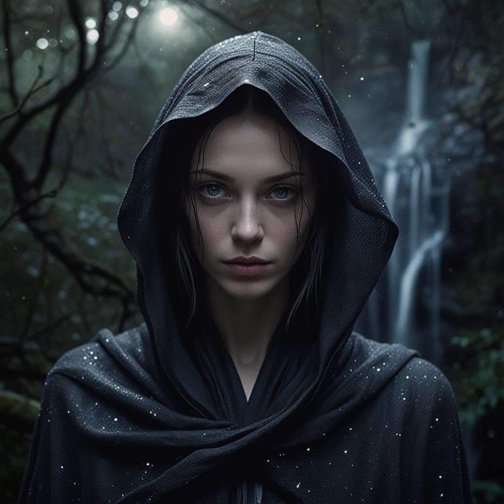 Jana - Enigmatic Woman in Starlit Veil