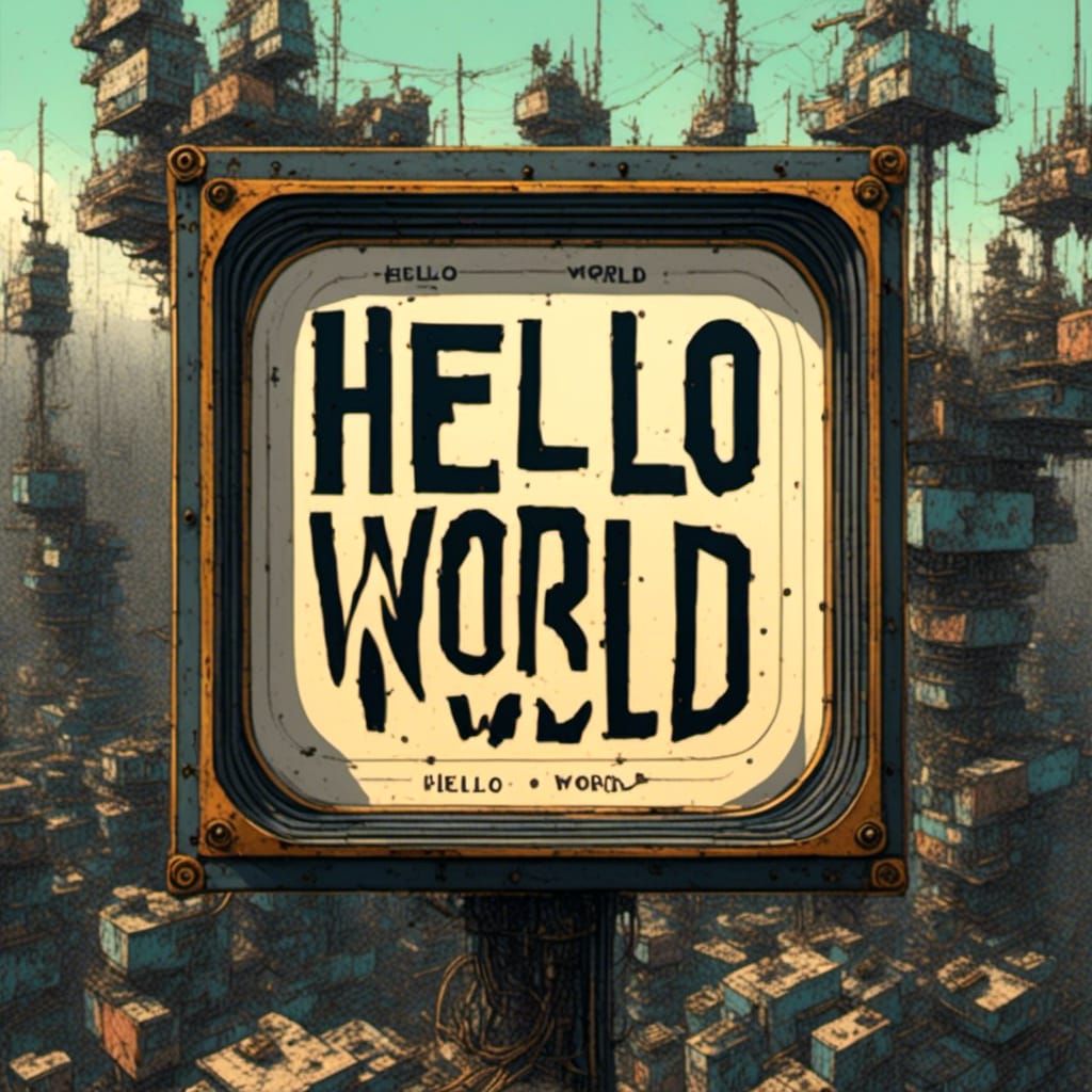 "HELLO WORLD" written legibly on a sign, typography in style of - AI ...
