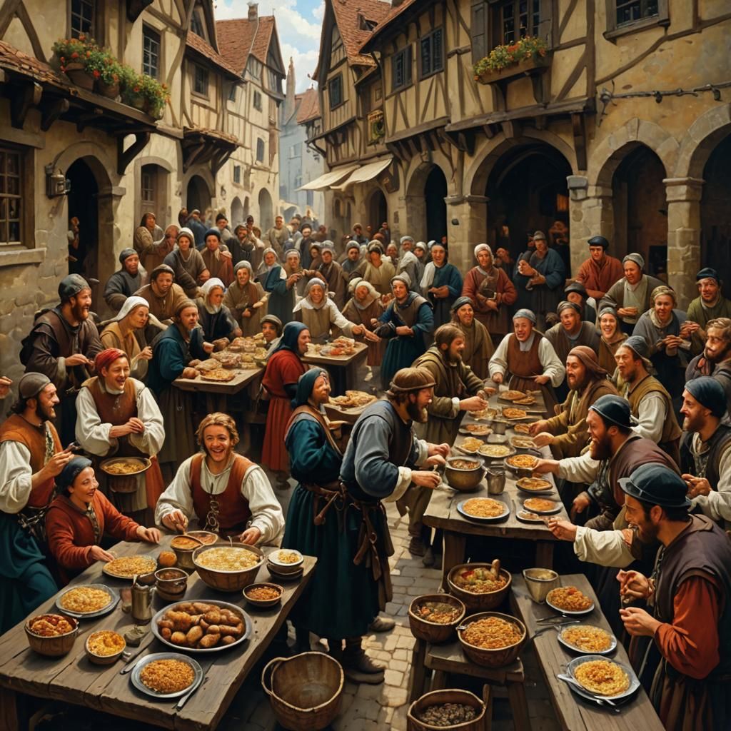 Feast in a medieval town - AI Generated Artwork - NightCafe Creator