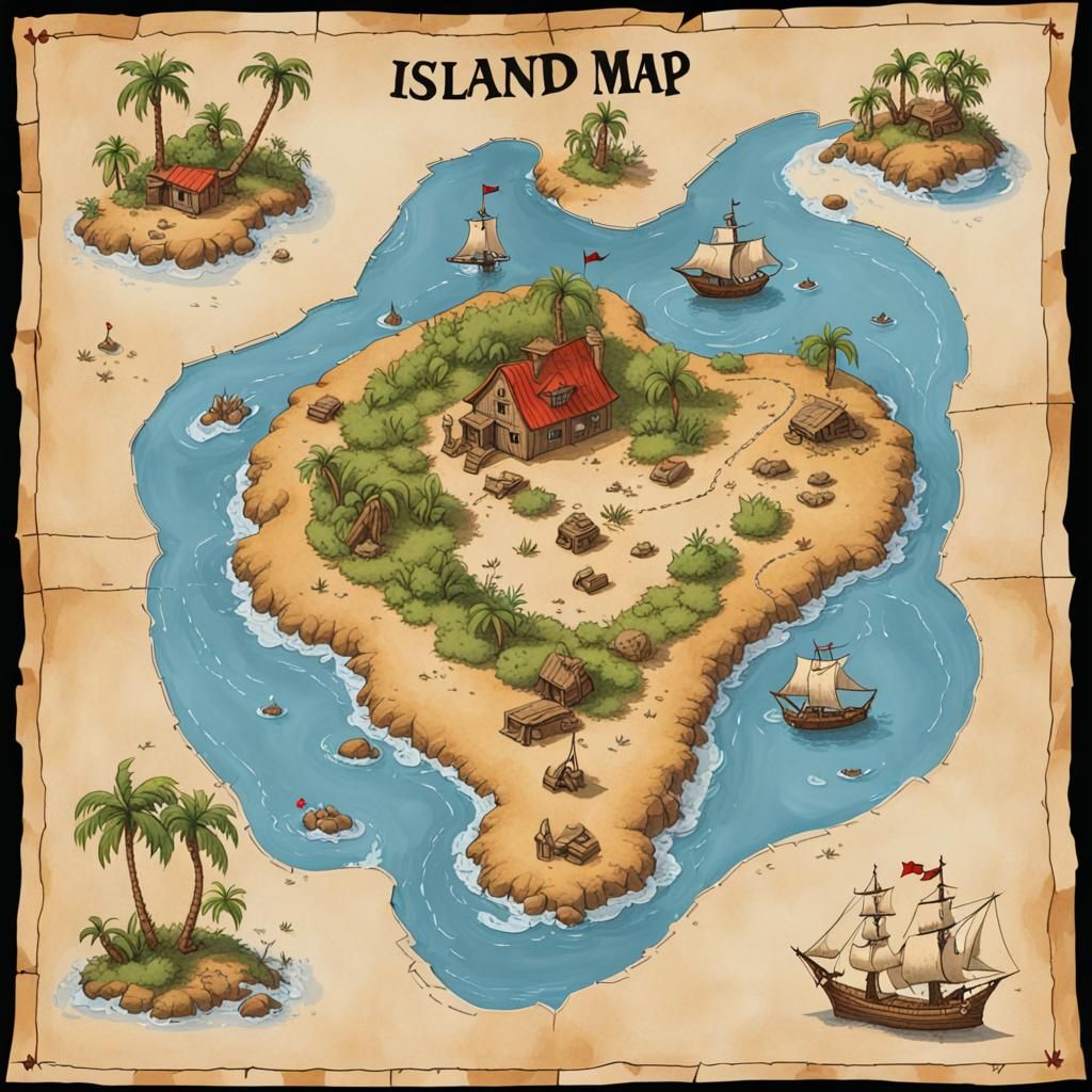 Treasure map. Island. Robert Louis Stevensen. - AI Generated Artwork ...