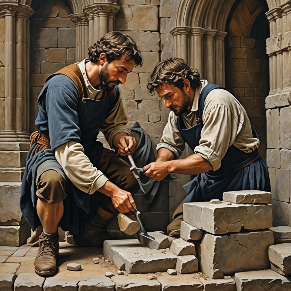 Stonemason teaching his apprentice - AI Generated Artwork - NightCafe ...