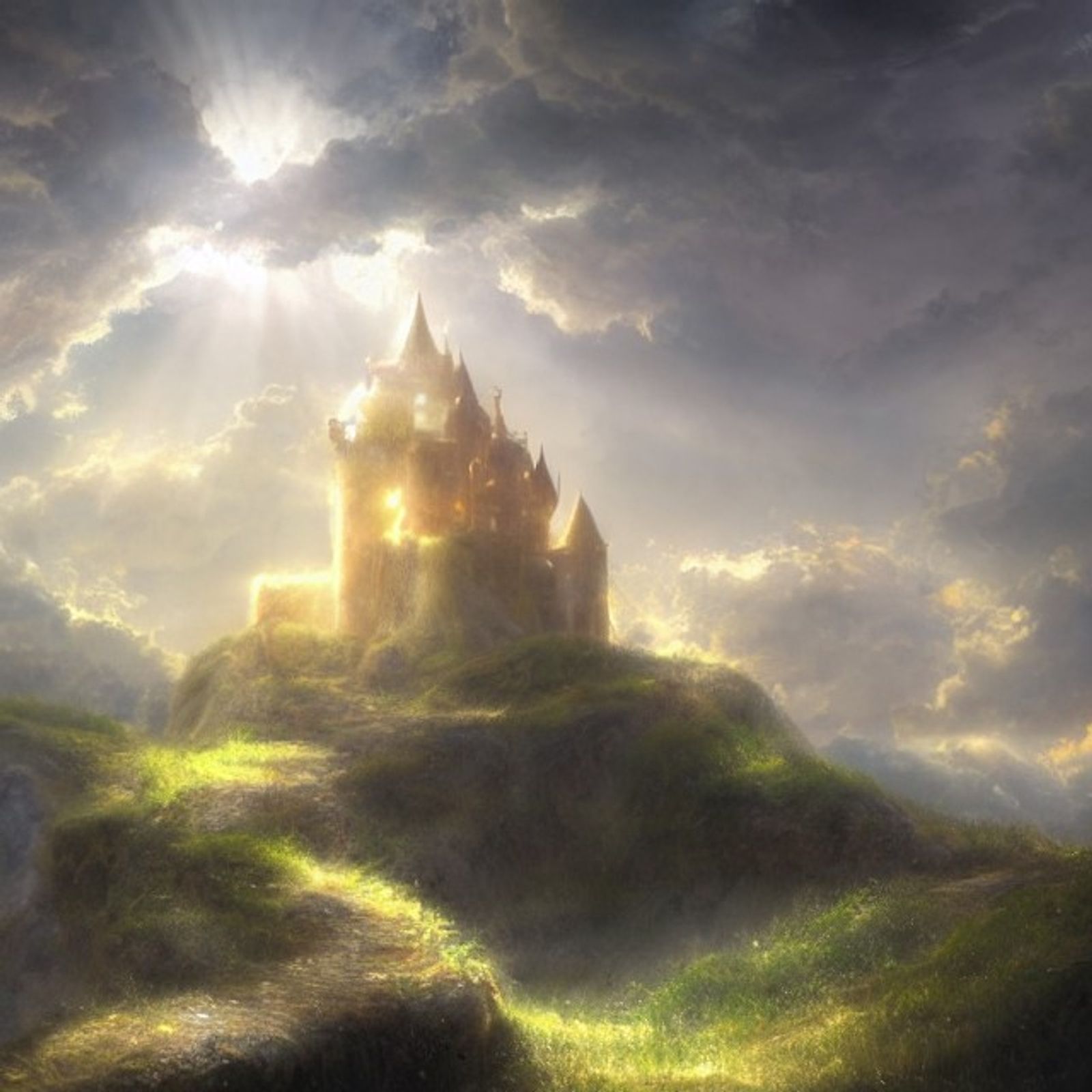 A castle in the clouds detailed matte painting 8k resolution concept ...